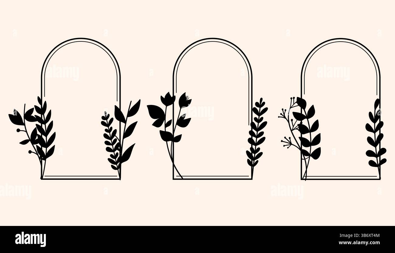 Arch Floral Frame Hand-Drawn Botanical Vector Illustration Stock Vector ...