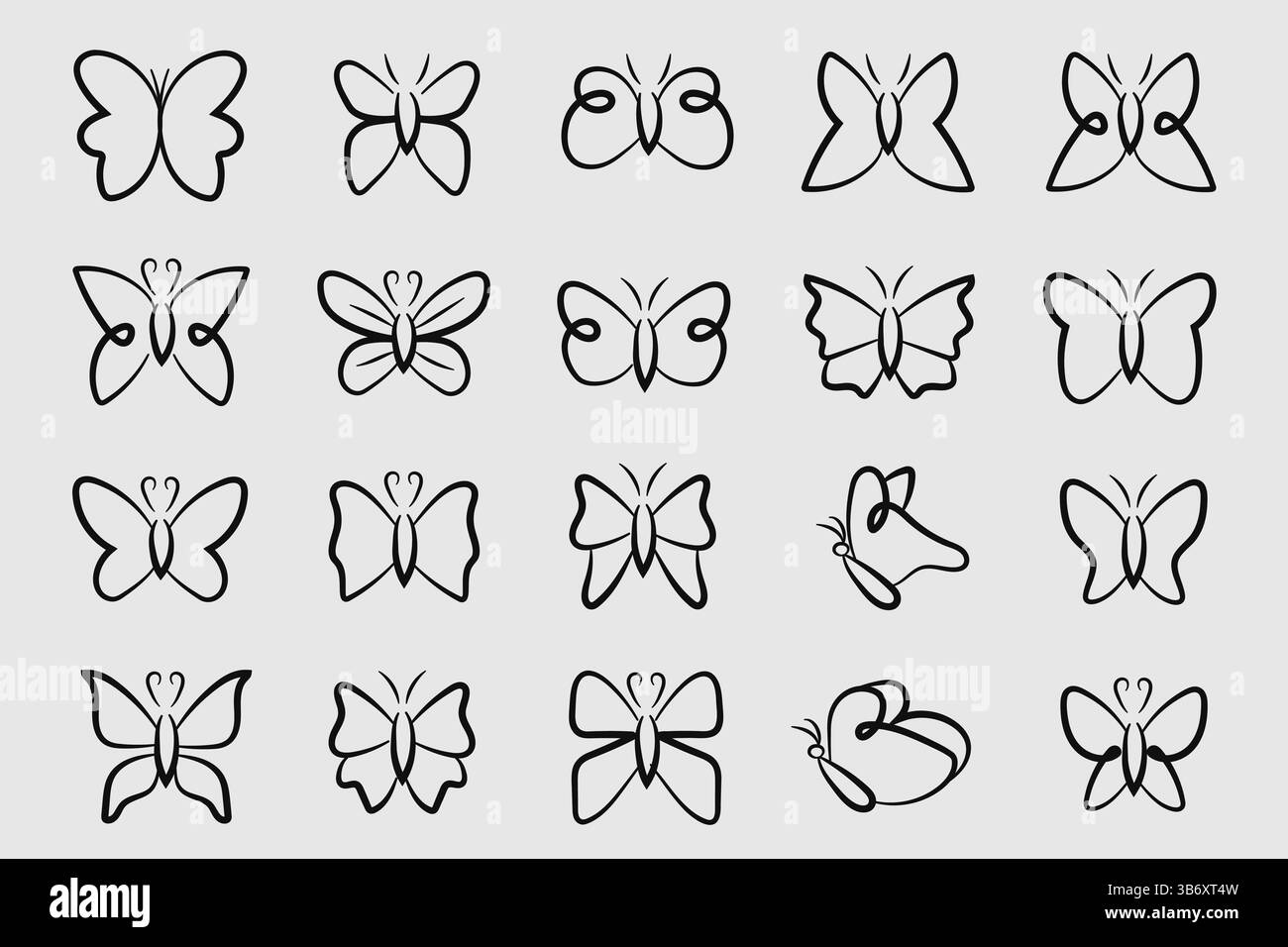 Doodle Butterfly Line Drawing Collection.Vector illustration Stock ...