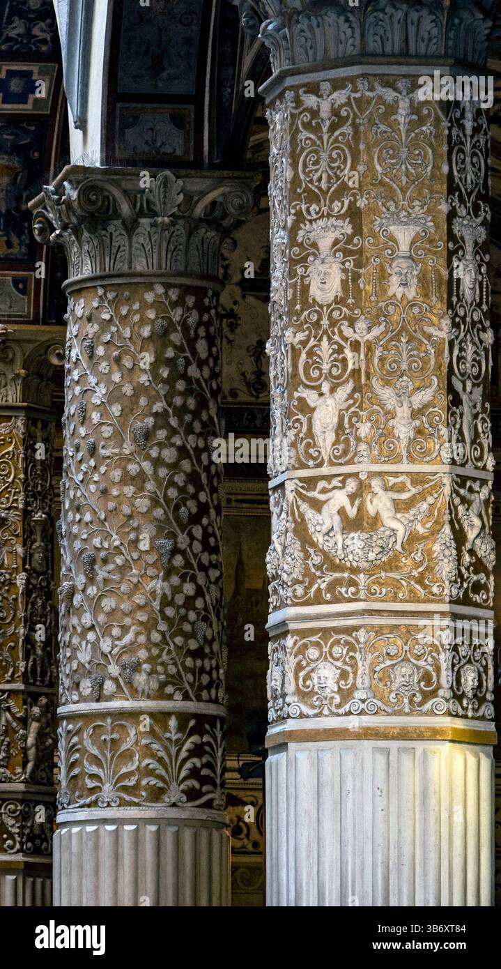 Intricate decorative columns featuring detailed carvings and patterns ...