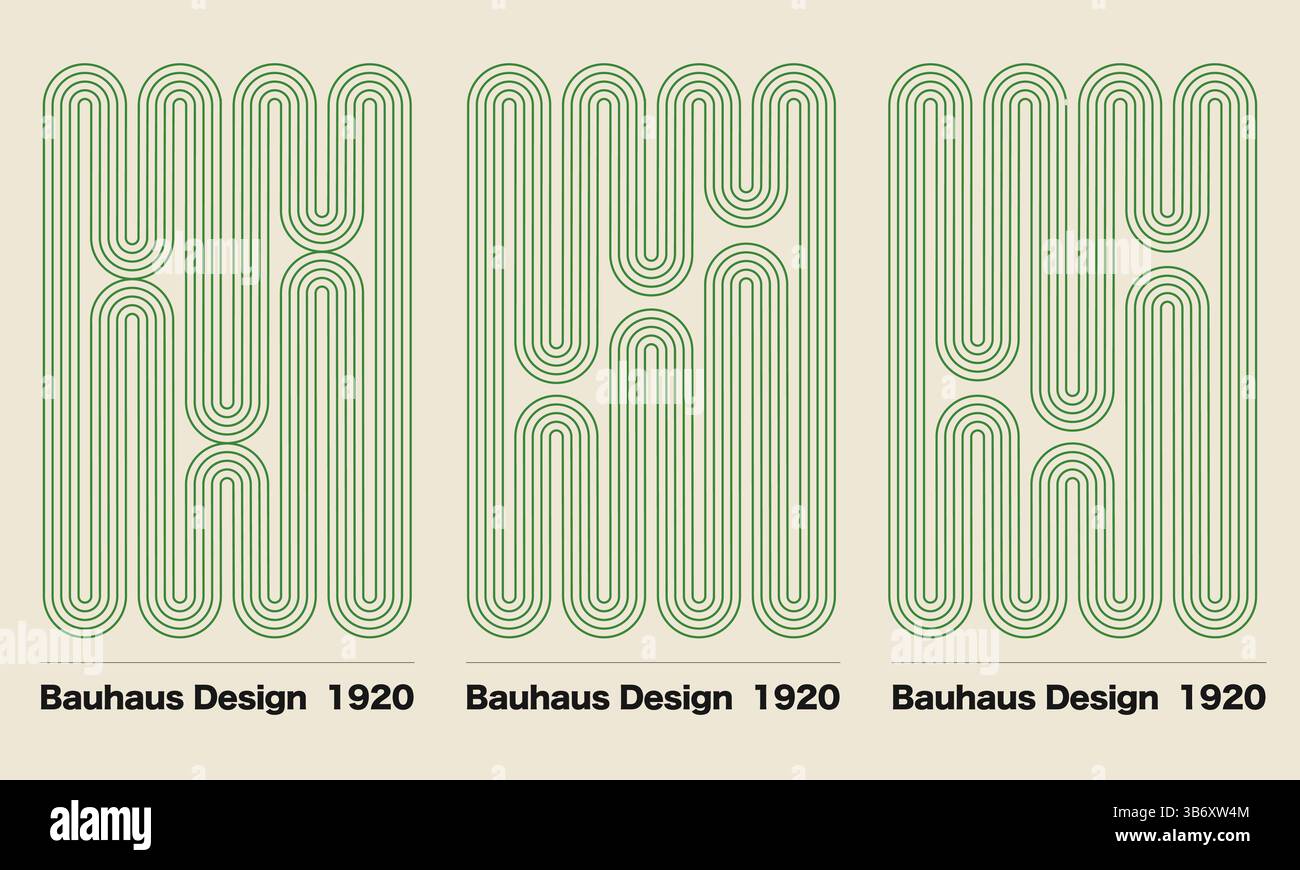 Bauhaus Design with Curved Green Lines 1920s Style.Vector Illustration ...