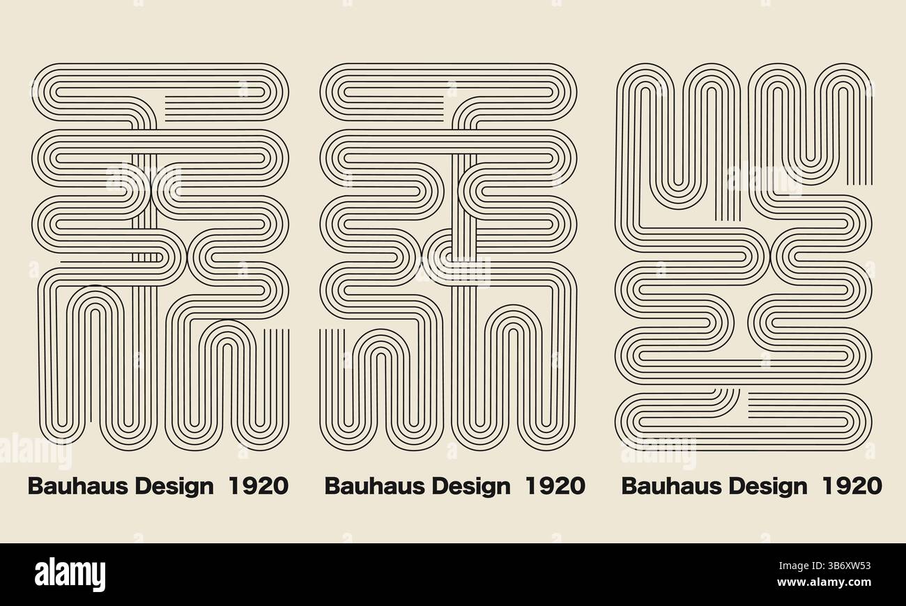 Bauhaus Design with Curved Black Lines 1920s Style.Vector Illustration ...