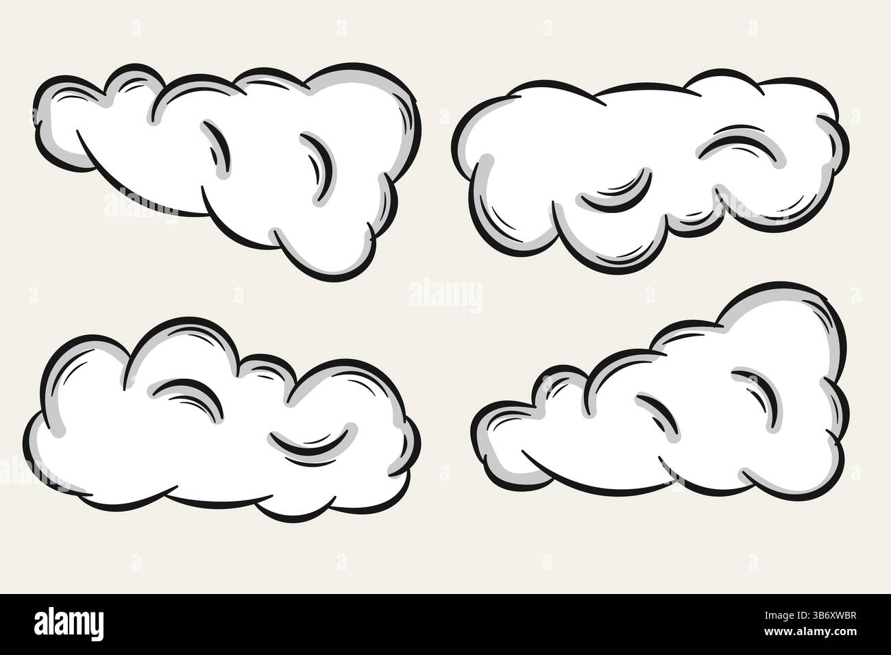 Cartoon Doodle Hand-Drawing Clouds Collection.Vector Illustration Stock ...
