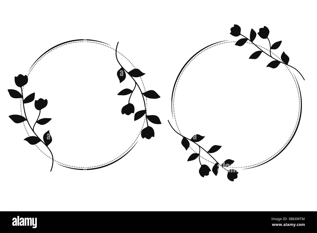 Botanical Hand drawn Line Art Circle Border Wedding Frame Collection ...