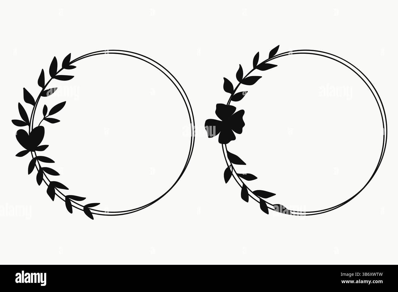 Botanical Hand drawn Line Art Circle Border Wedding Frame Collection ...