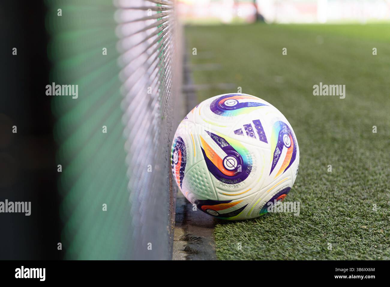 Cologne, Germany, May 1th 2025: Official match ball next to LED board ...