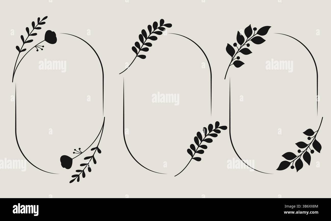 Botanical line art border frame collection.Wedding frame border vector ...