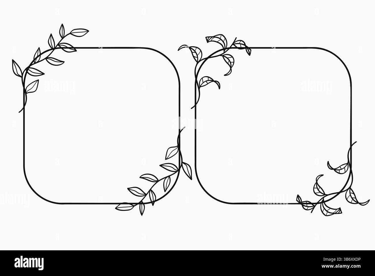 Floral Round Line Art Frame with Twigs, Leaves, and Flowers Collection ...