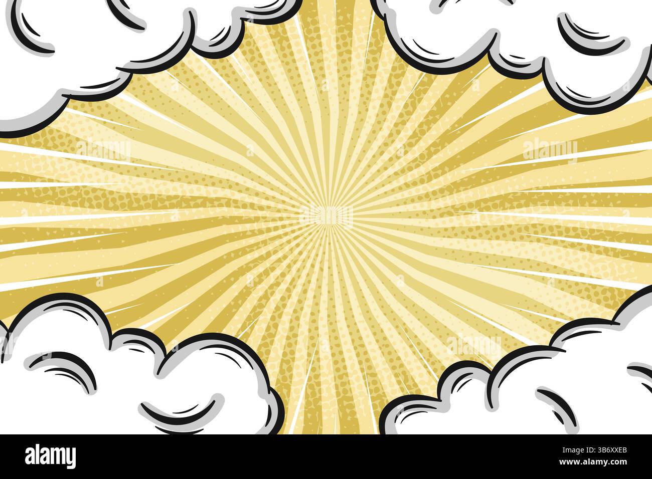 Yellow Comic Background with Clouds and Starburst Doodle Vector ...