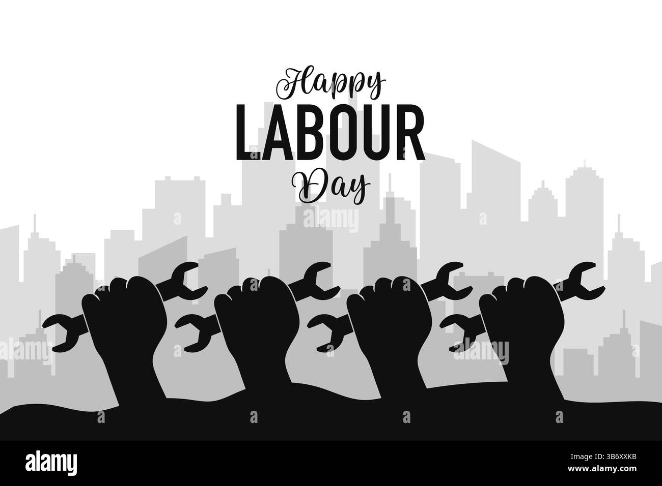 Labour Day Hand Holding Wreath Silhouette Poster.Vector illustration ...