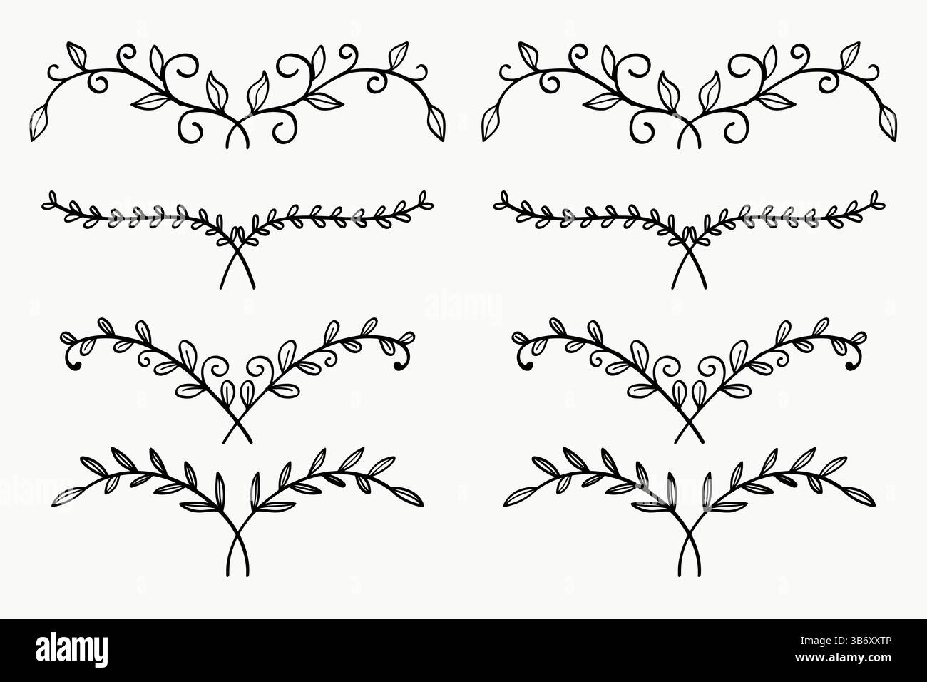 A collection of hand-drawn vintage leaf dividers with elegant swirls ...