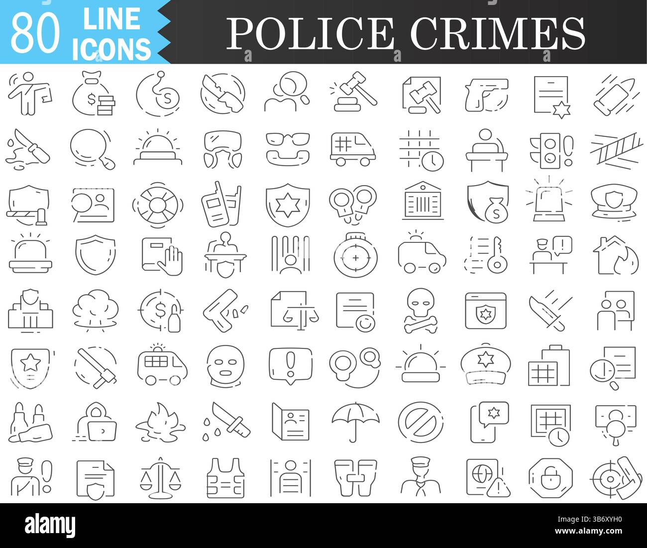 Police and crimes line icons collection. Big UI icon set in a flat ...
