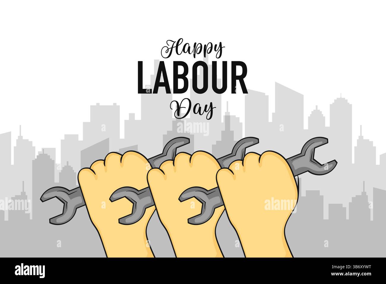 Labour Day Poster with Hands Holding Wrench.Vector illustration Stock ...