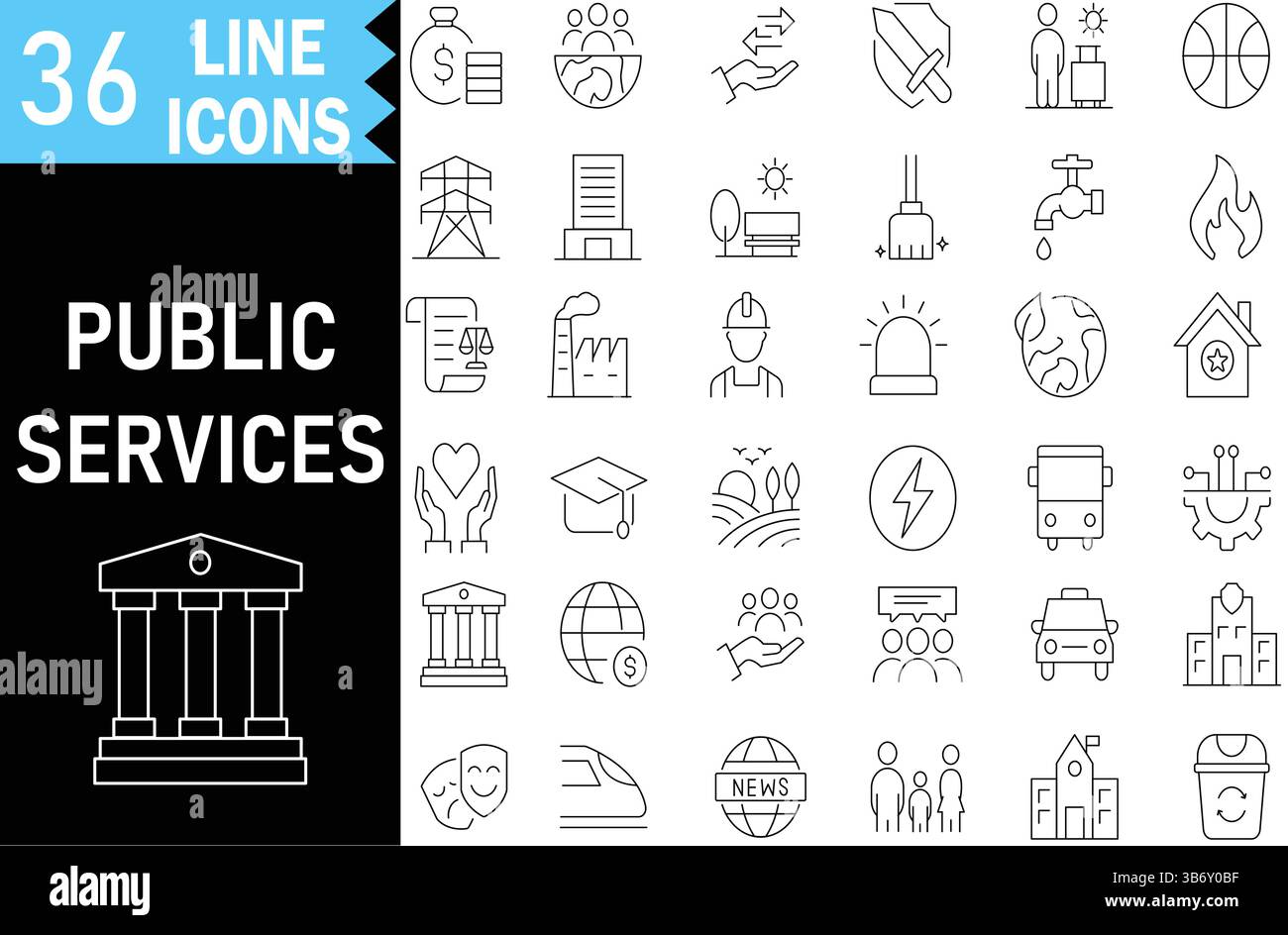 Public Services outline icons for Government, Utilities, Transport ...