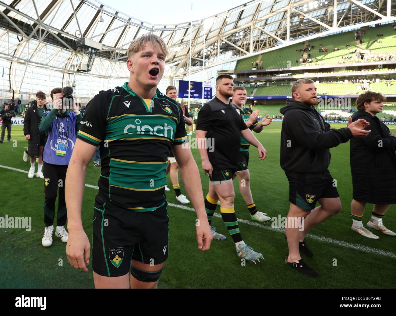 Northampton Saints' Henry Pollack celebrates victory after the Investec ...
