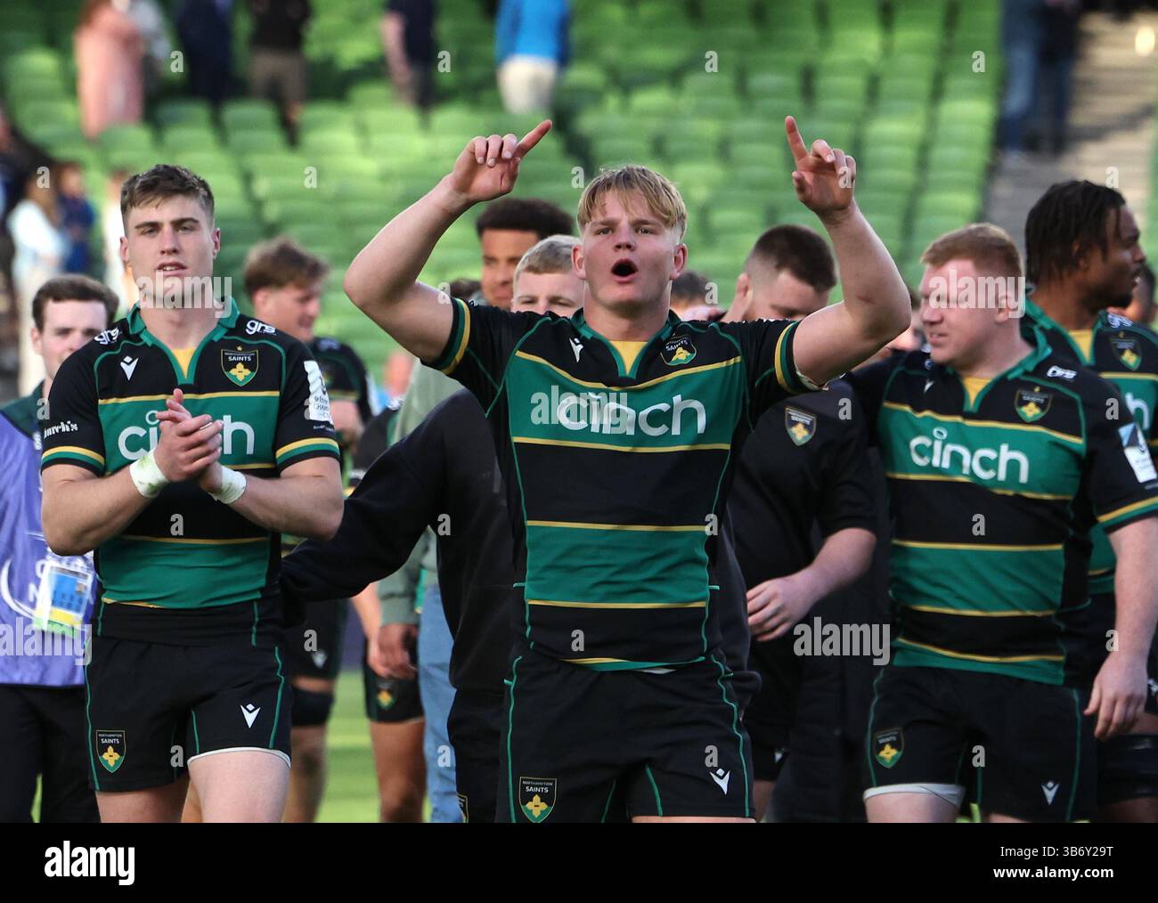 Northampton Saints' Henry Pollack and team-mates celebrate victory ...