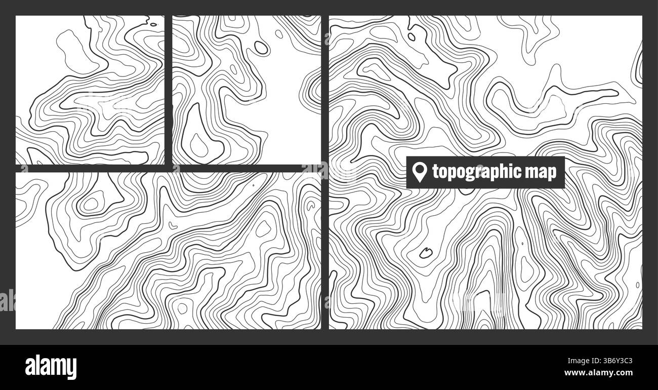 Colorful topographic map sets with contour lines. Geographic terrain ...