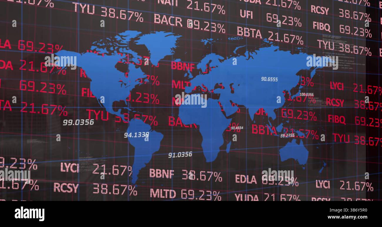 Image of financial data processing over world map Stock Photo - Alamy