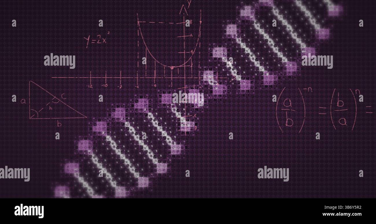 Image of dna rotating over black background with math formulas Stock ...