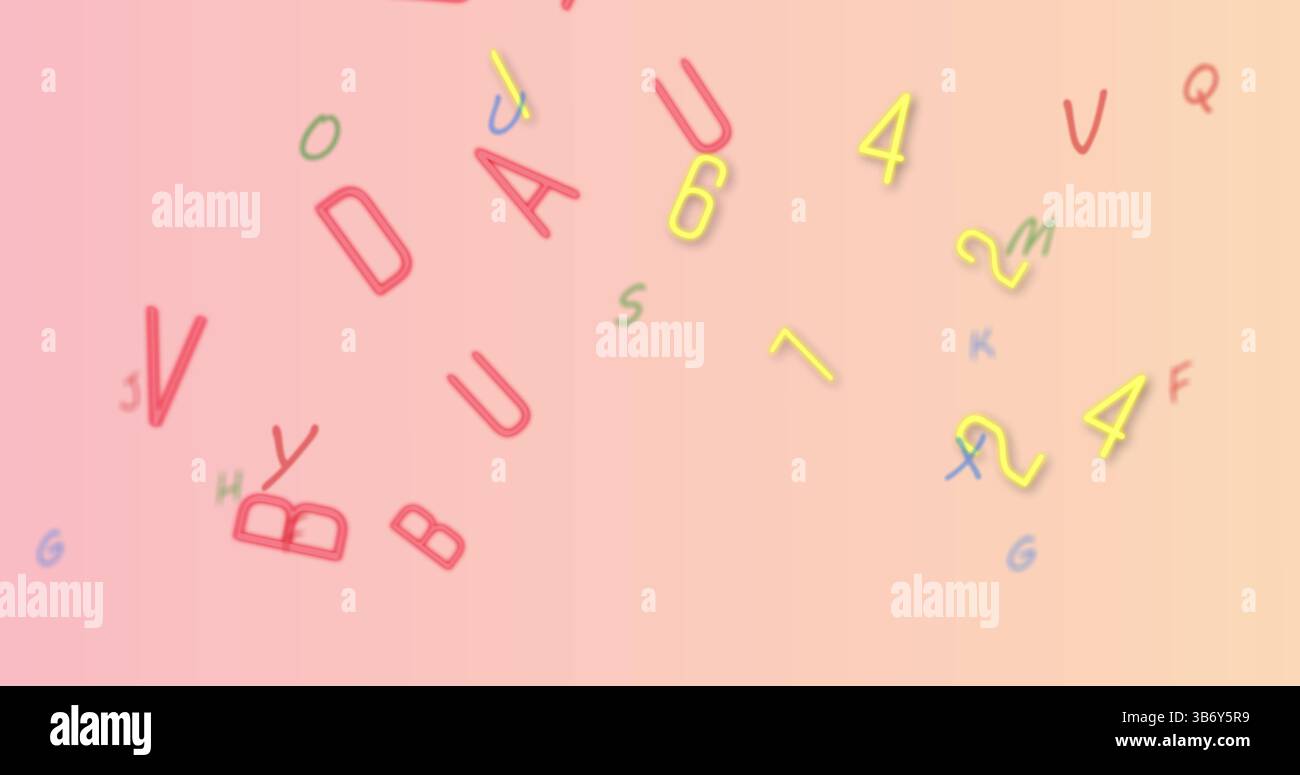 Floating red uppercase and yellow digits green and blue lowercase ...