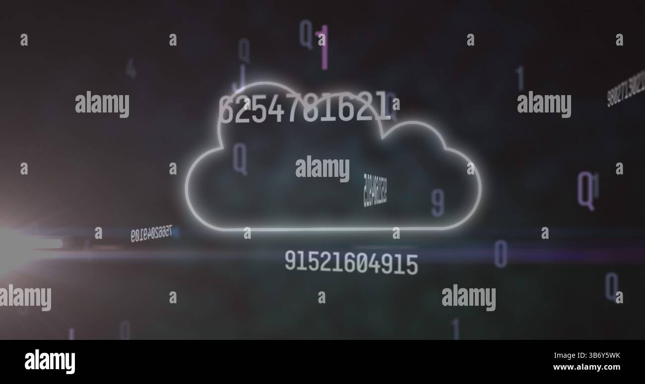 Image of changing numbers and cloud on black background Stock Photo - Alamy