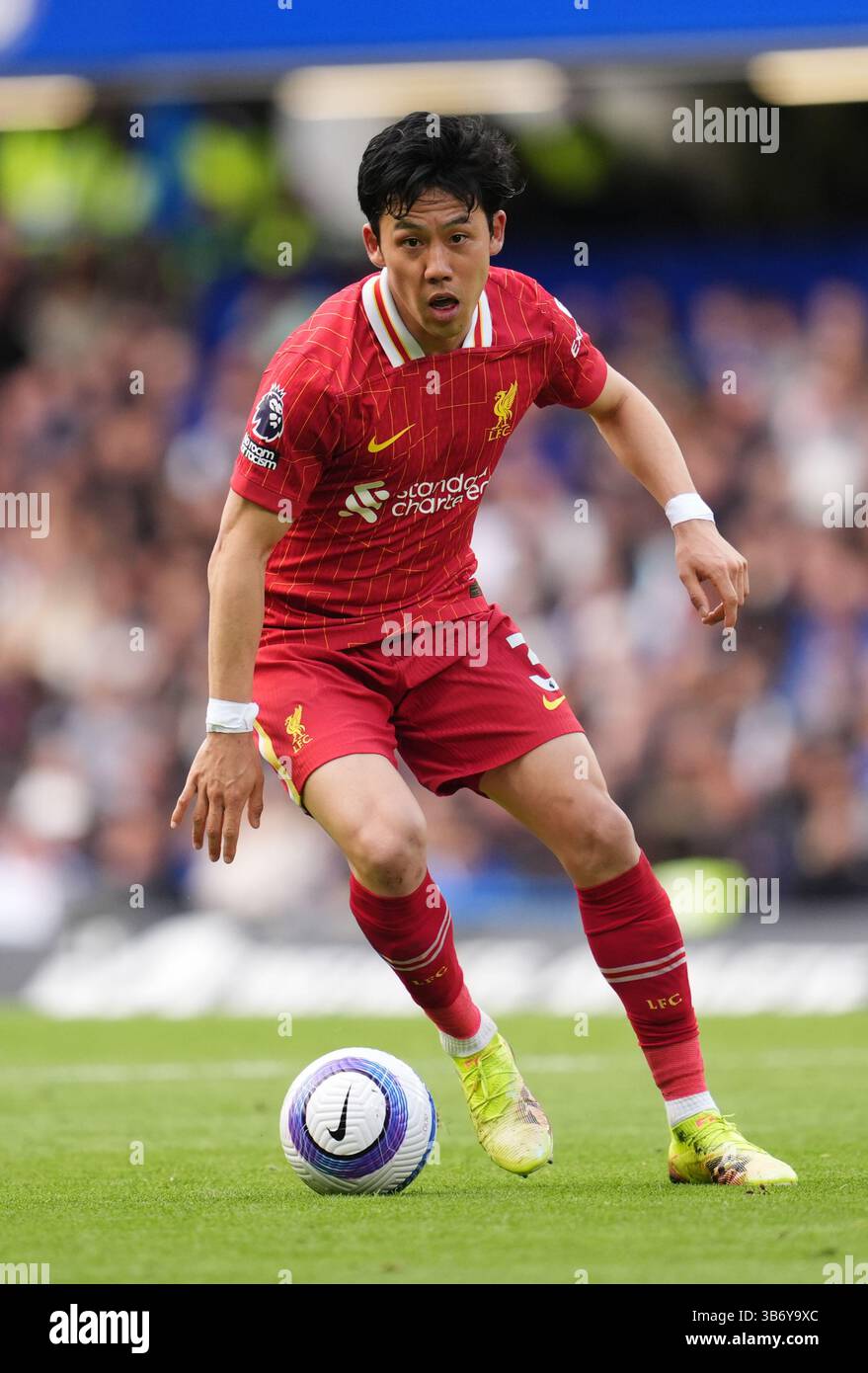Liverpool's Wataru Endo during the Premier League match at Stamford ...