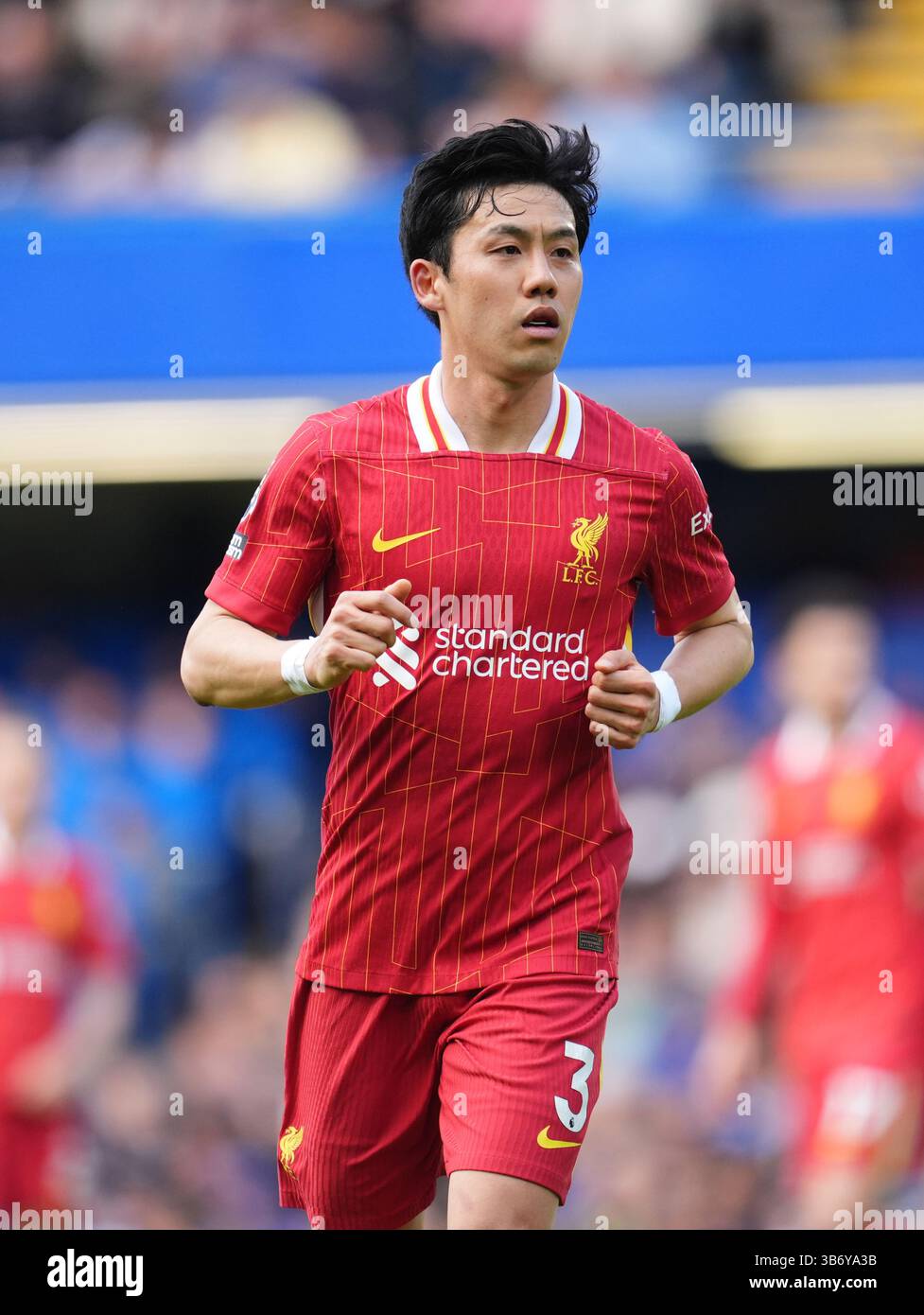 Liverpool's Wataru Endo during the Premier League match at Stamford ...