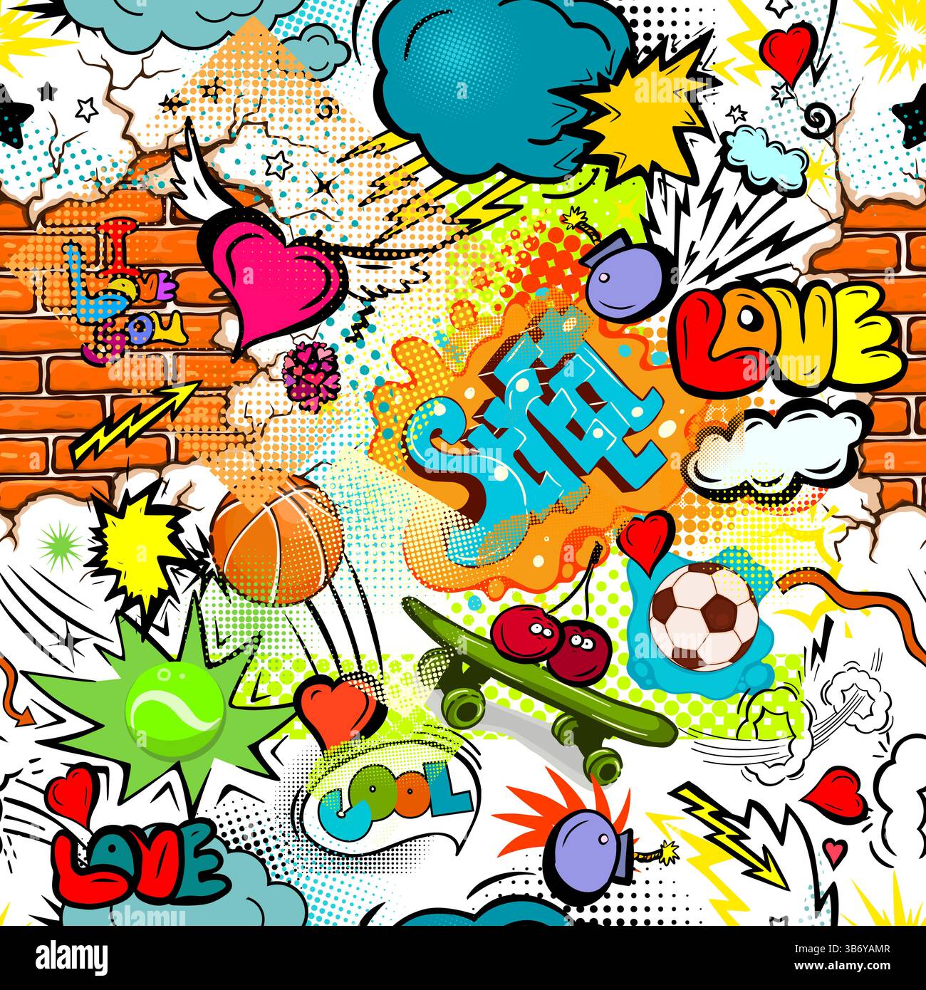 Seamless background street graffiti. hand drawing. Not AI, Vector ...