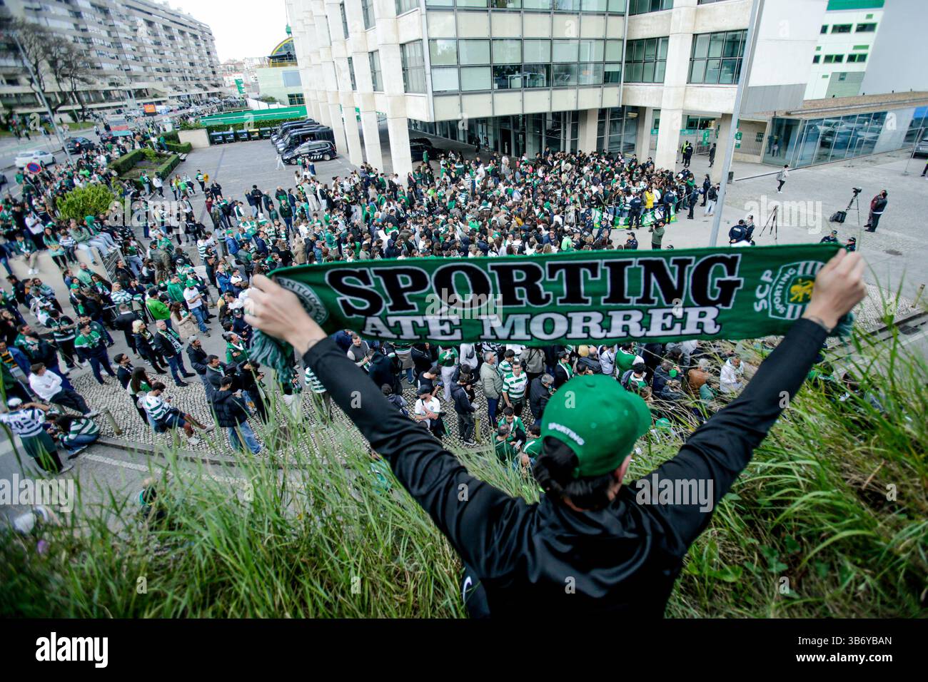 Sporting fans celebrate with flags and smoke during the Liga Portugal ...