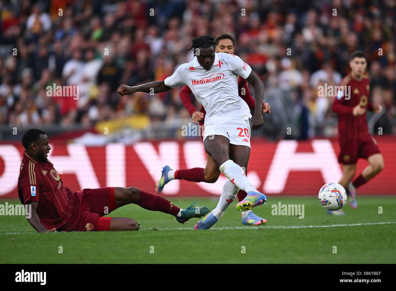 Rome, Italy. 04th May, 2025. Evan Ndicka of A.S. Roma and Moise Kean of ...