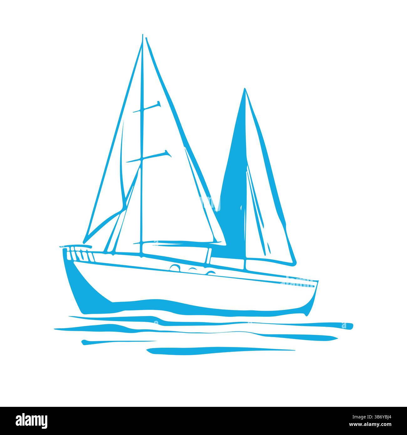 Sailing yacht floats on waves. Small ship for recreation and travel ...