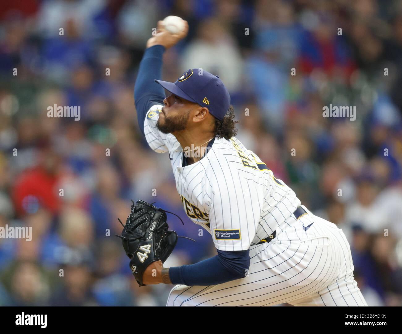 Milwaukee Brewers pitcher Freddy Peralta (51) throws to the Chicago ...