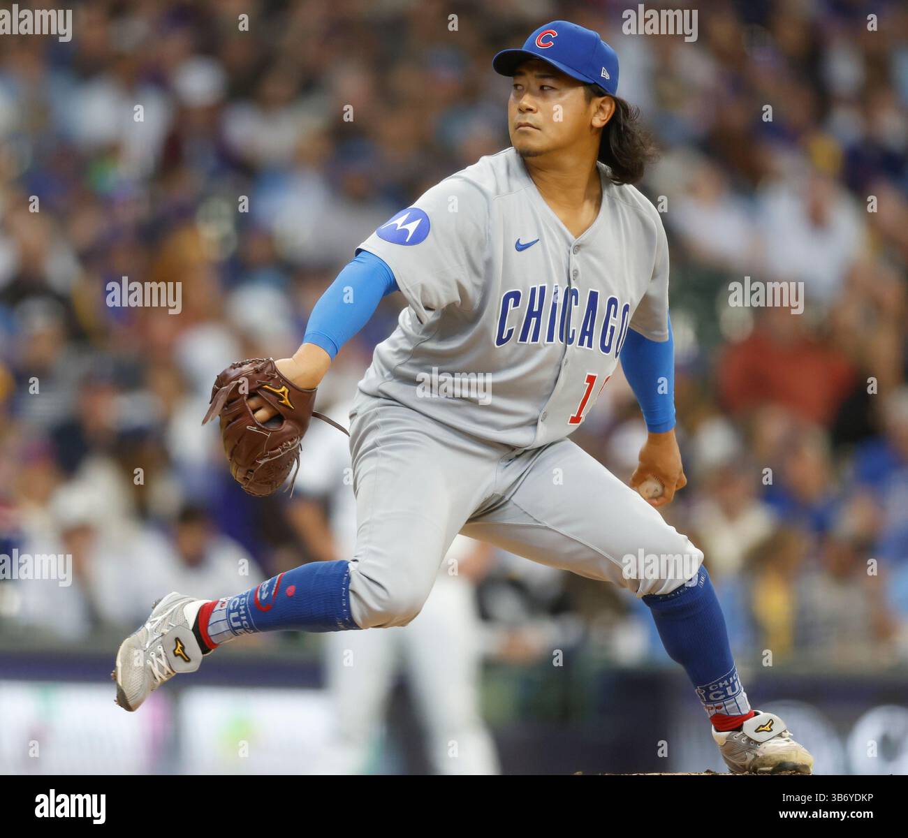 Chicago Cubs starting pitcher throws to the Milwaukee Brewers during ...