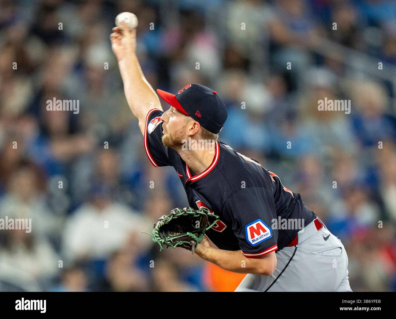 Cleveland Guardians pitcher Tanner Bibee delivers to the Toronto Blue ...