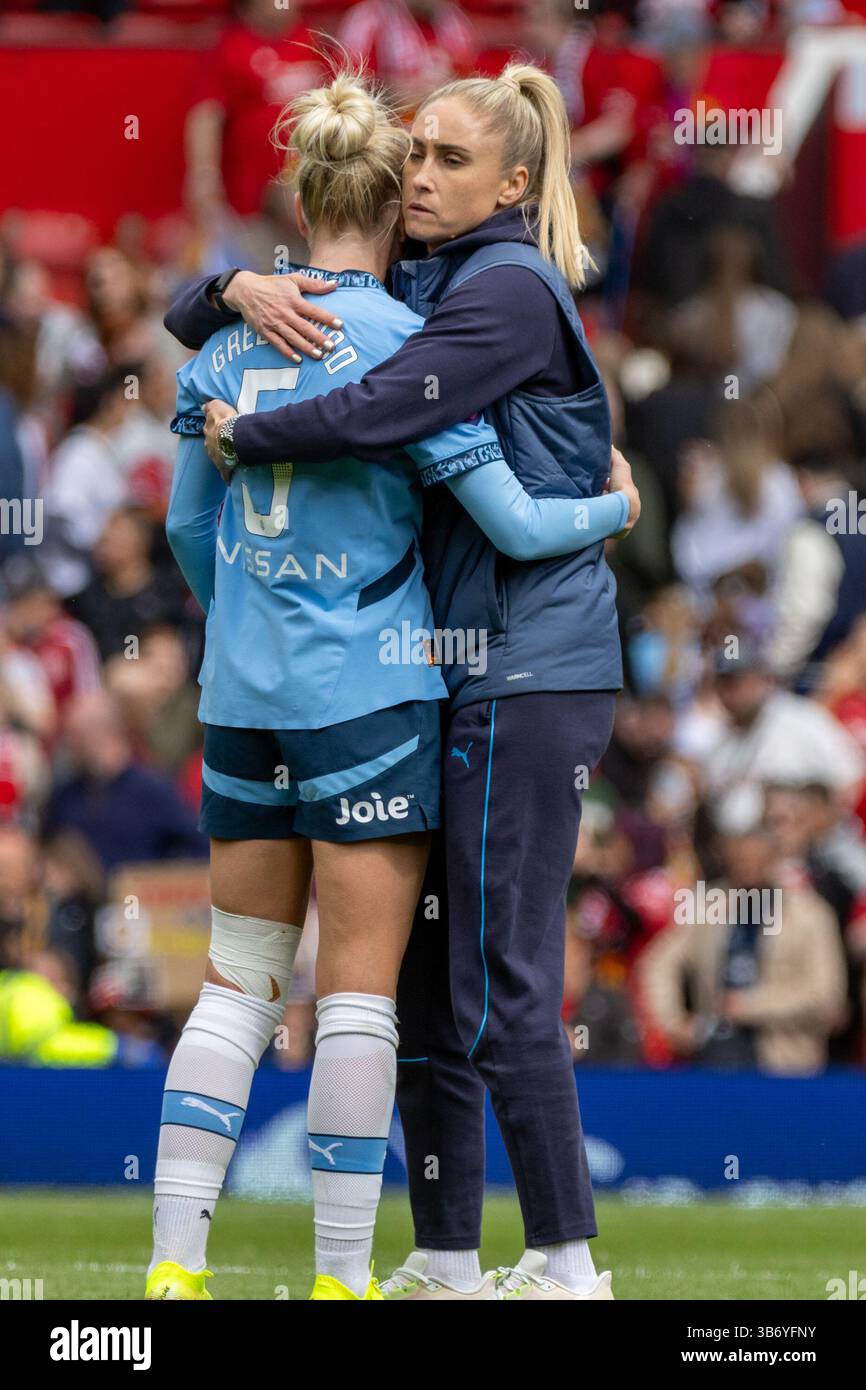 Old Trafford, Manchester, UK. 4th May, 2025. Alex Greenwood (5) and ...