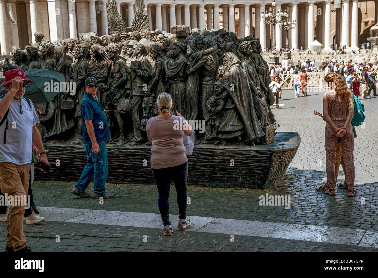 Rome, Italy. 29th Apr, 2025. People seen near the bronze sculpture ...
