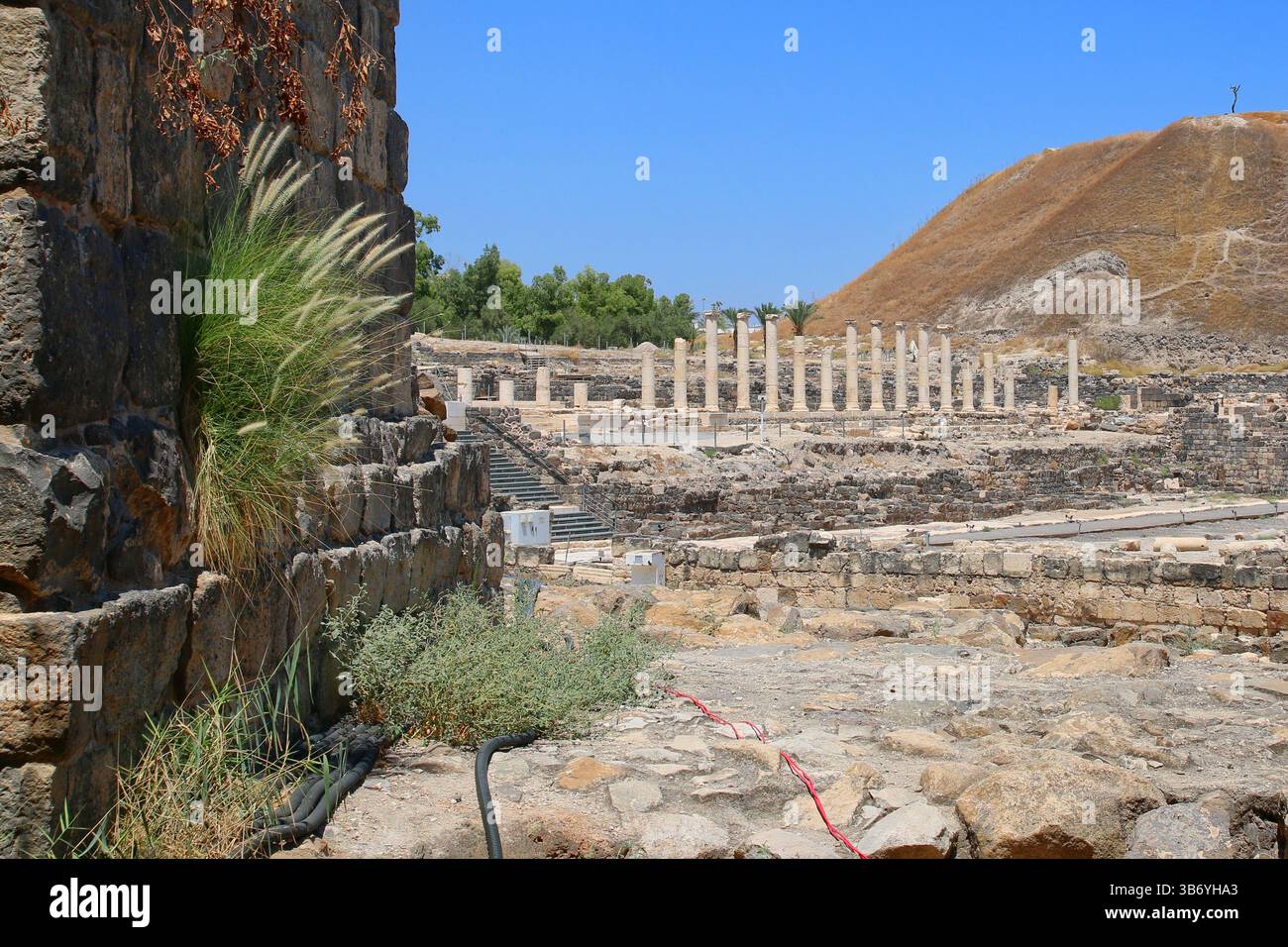 Ancient Roman colonnaded street at Beit She’an archaeological site ...