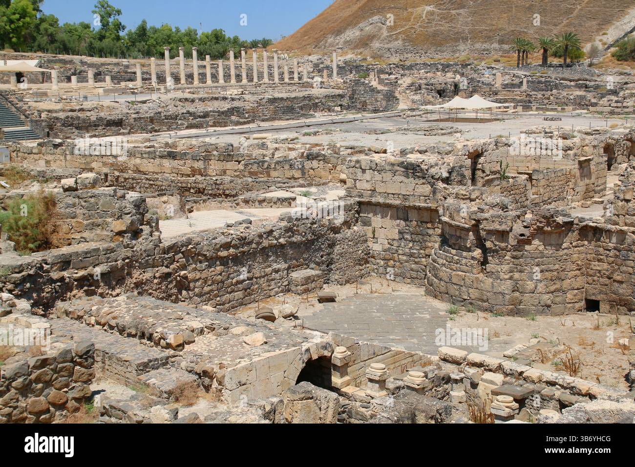 Ancient Roman colonnaded street at Beit She’an archaeological site ...