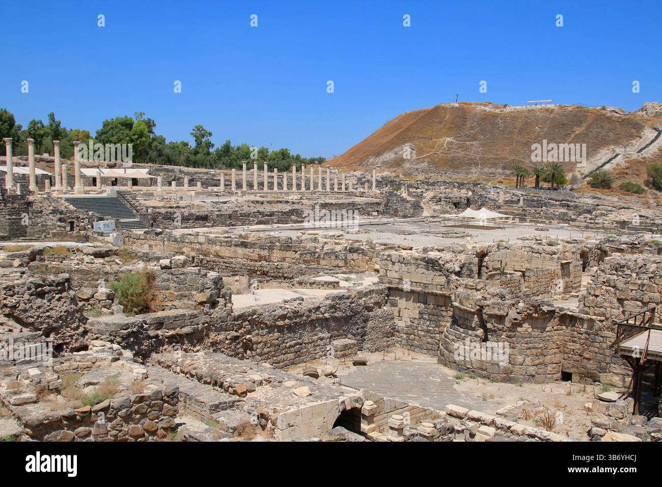 Ancient Roman colonnaded street at Beit She’an archaeological site ...