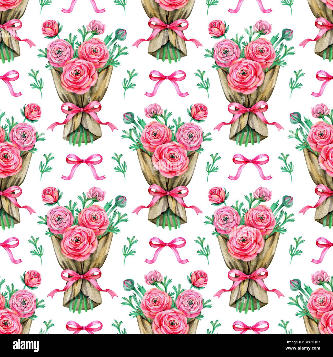 Ranunculus buttercup . Seamless floral pattern with pink flowers and ...