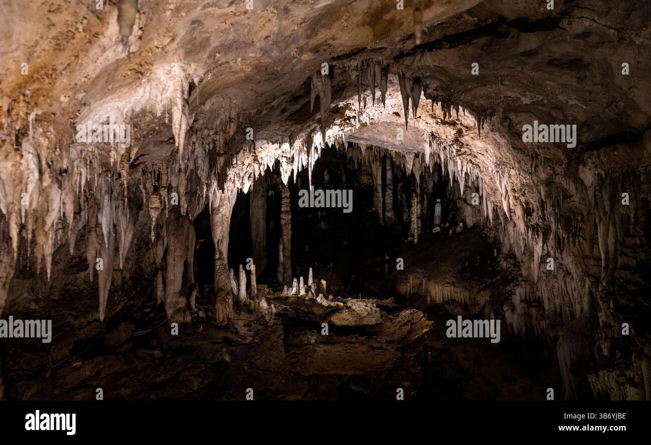 A stunning view of a cave interior featuring stalactites and ...