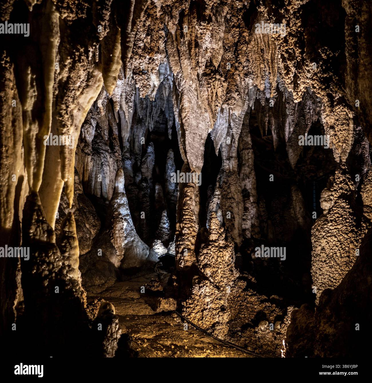 A stunning view of a cave interior featuring stalactites and ...
