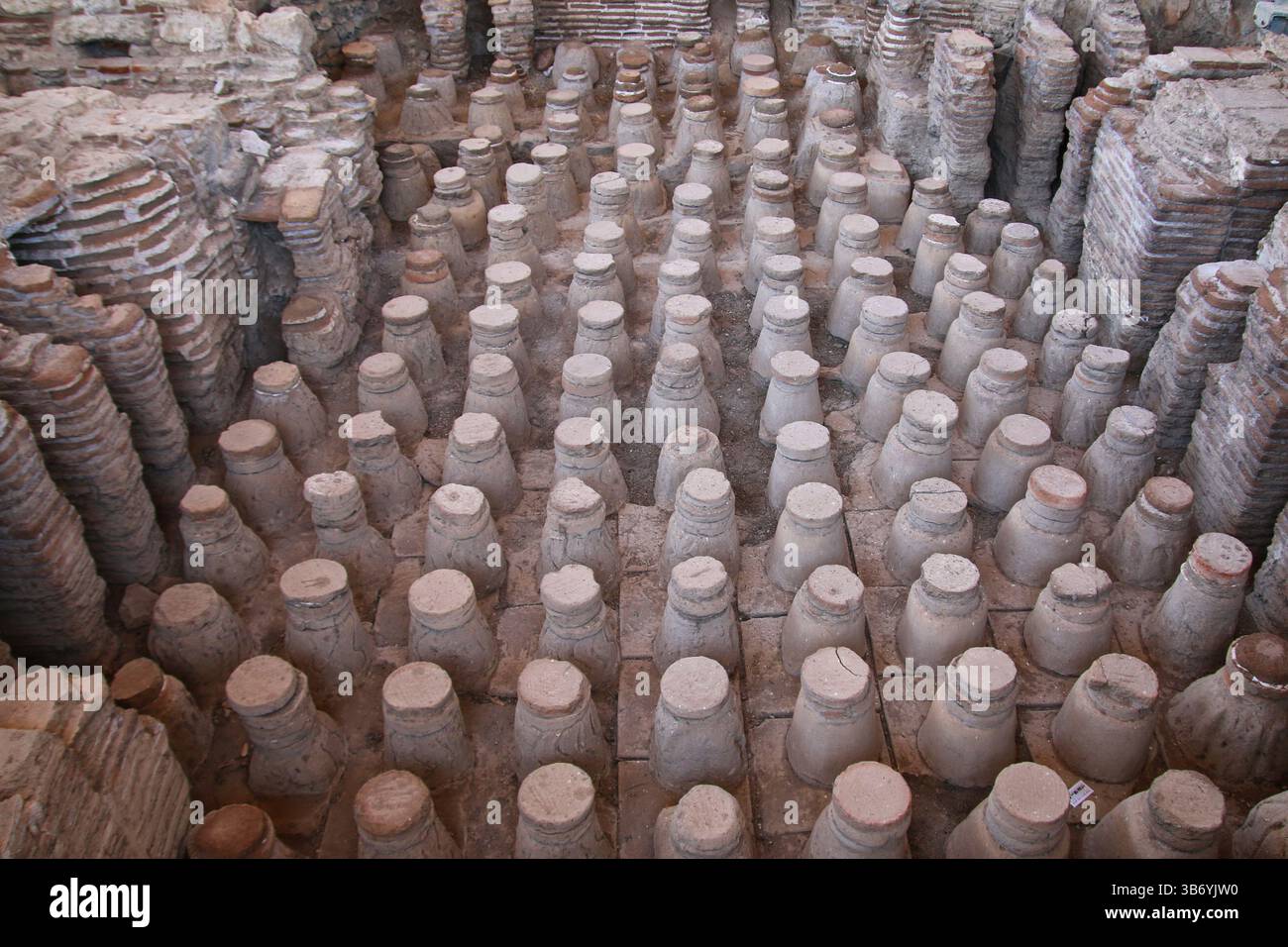 Ancient Roman hypocaust system for underfloor heating, with preserved ...