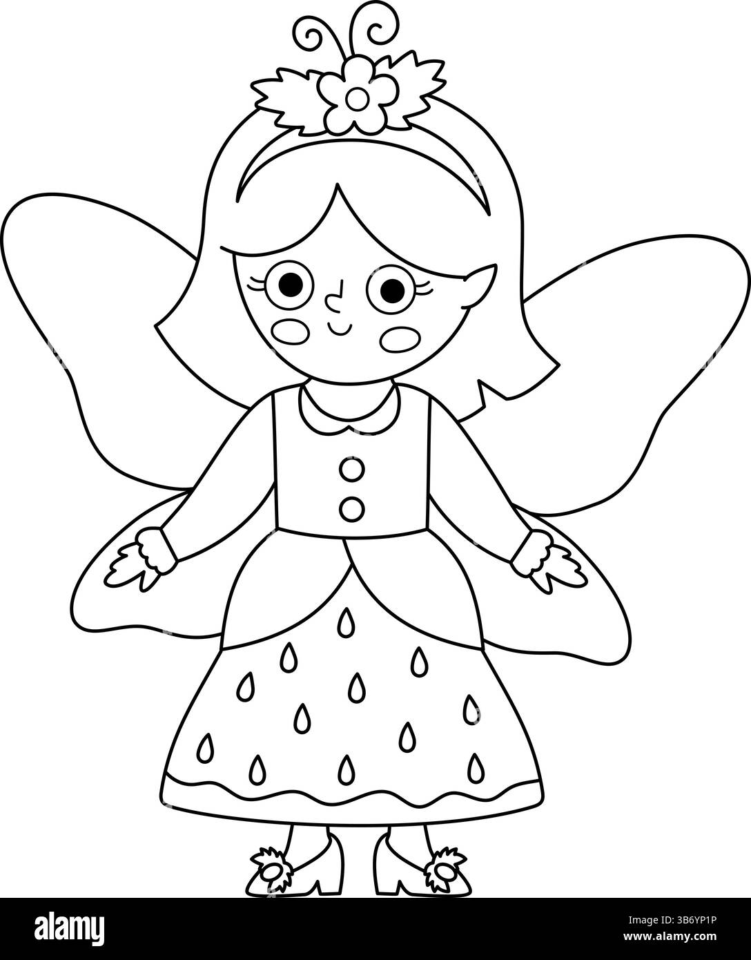 Vector black and white berry fairy icon. Cute little girl with wings ...