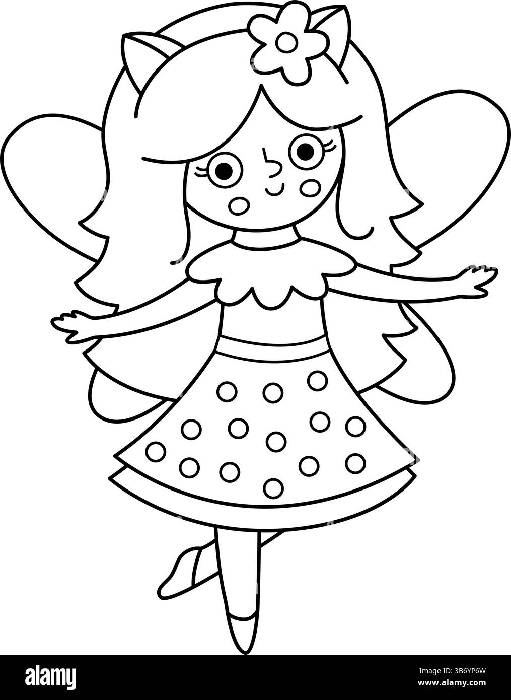 Vector black and white animal fairy icon. Cute little girl with wings ...