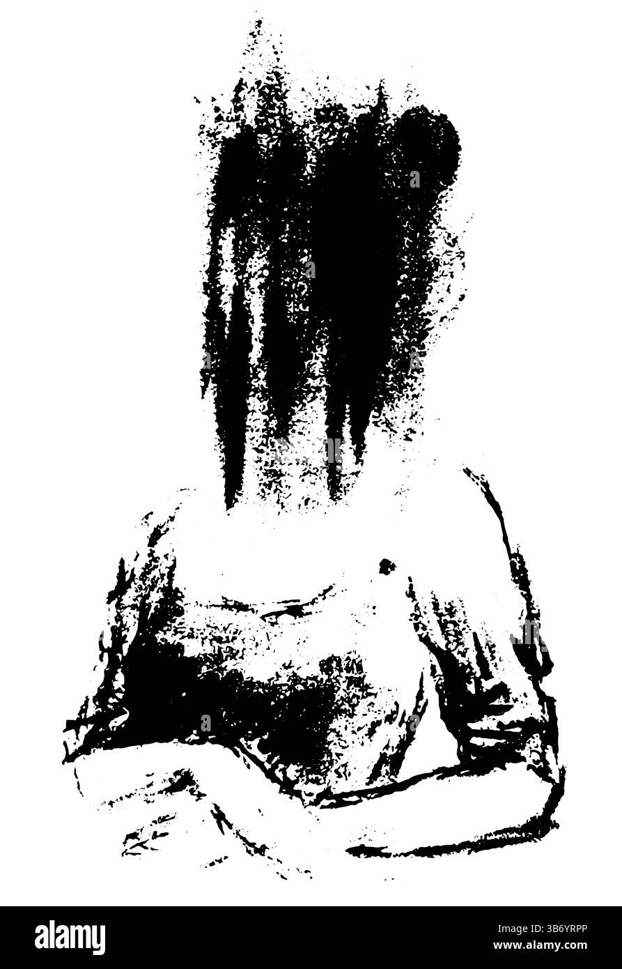Emotional Charcoal Sketch of a Distressed Woman with Eyes Obscured by a ...