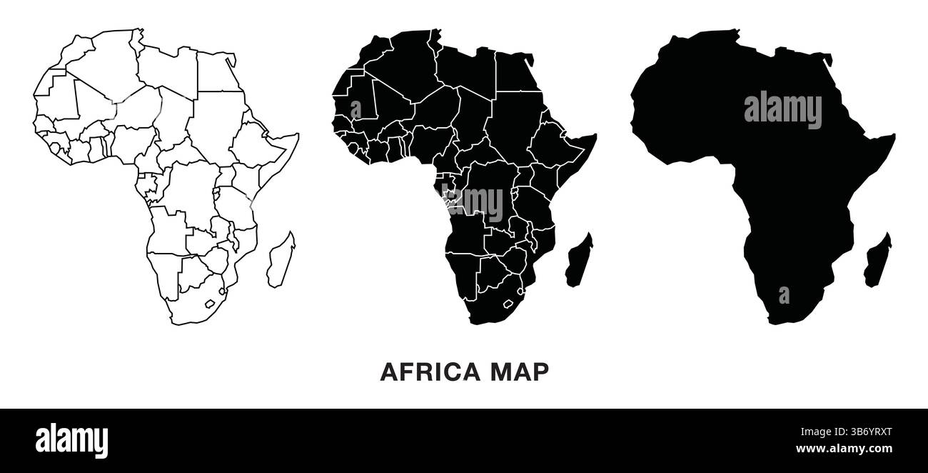 Africa map set with administrative divisions, outline, and silhouette ...