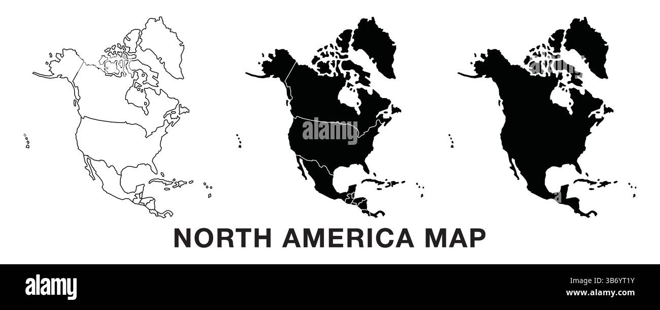 North America map set with administrative divisions, outline, and ...