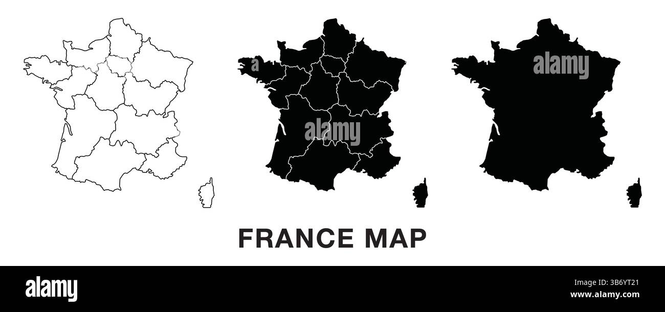France map set with administrative divisions, outline, and silhouette ...