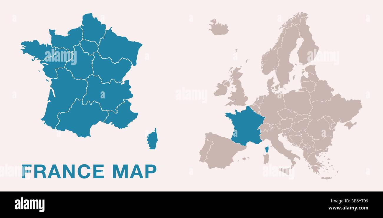 Map of France with administrative divisions and highlighted position on ...