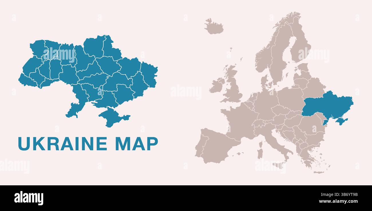 Map of Ukraine with administrative divisions and highlighted position ...
